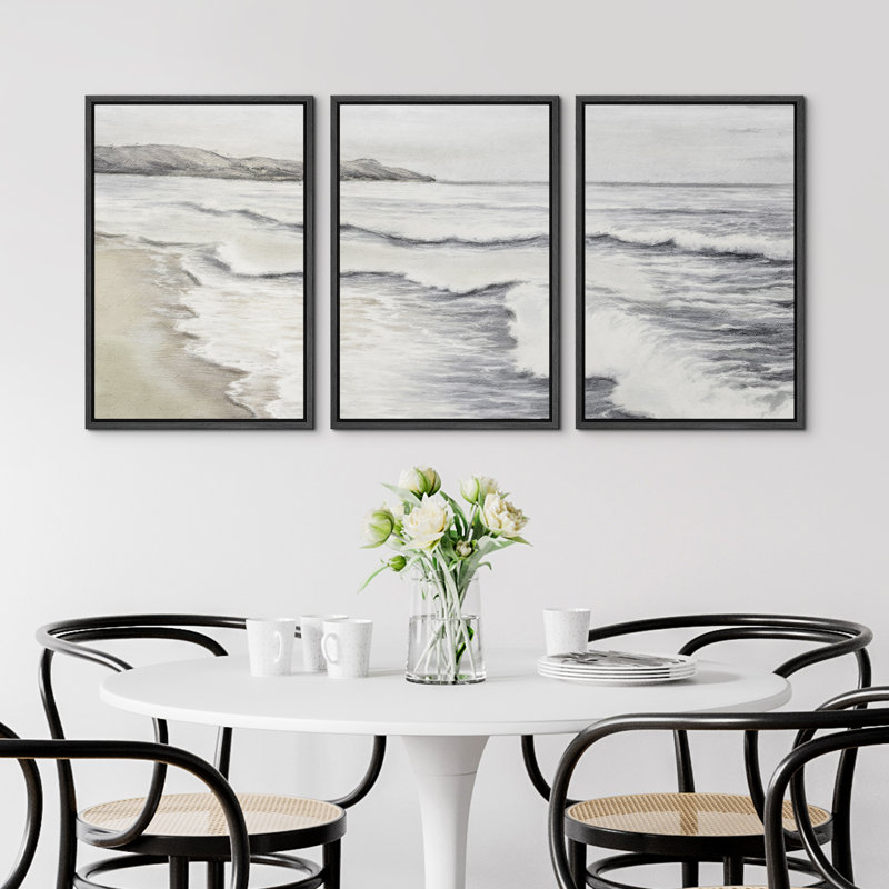 SIGNLEADER Coastal Beach Ocean Waves Muted Relax Calm Seascape Home Decor - Framed Canvas Print ...